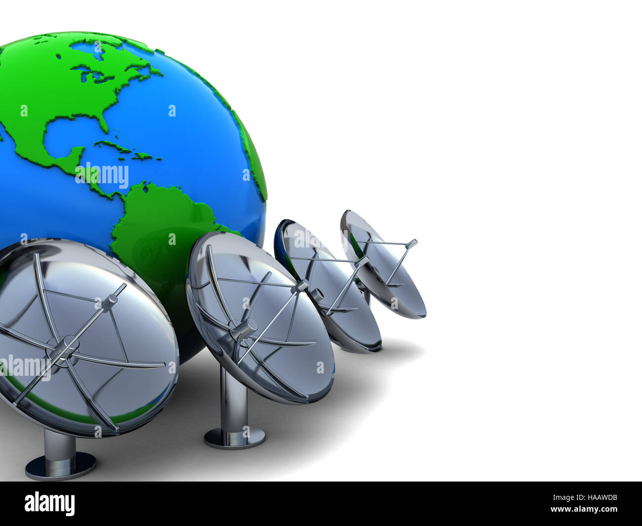 3d illustration of earth globe with radio aerials row Stock Photo - Alamy