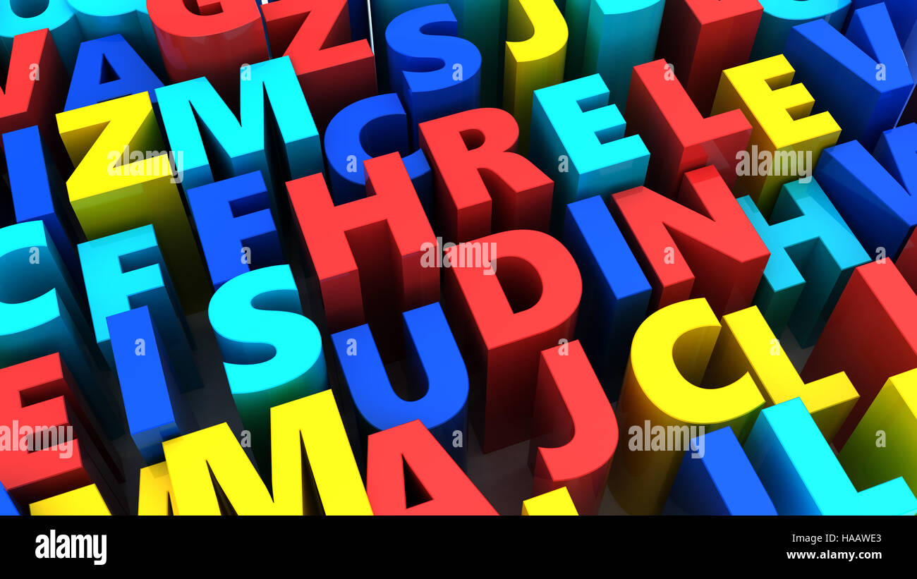 abstract 3d illustration of random colorful letters background Stock ...