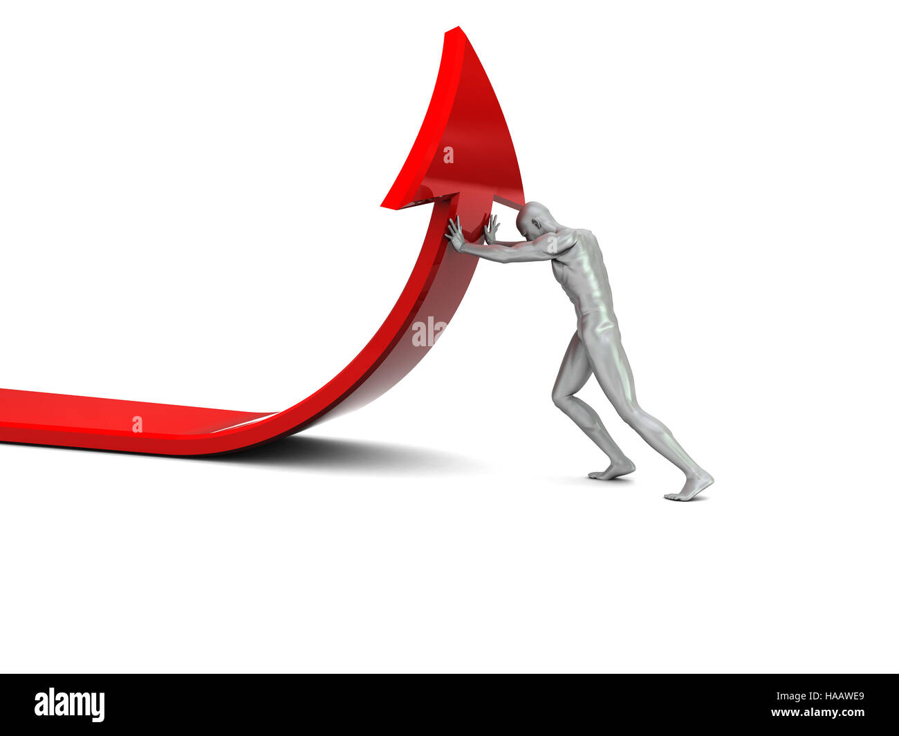 3d illustration of man pushing red arrow diagram Stock Photo - Alamy