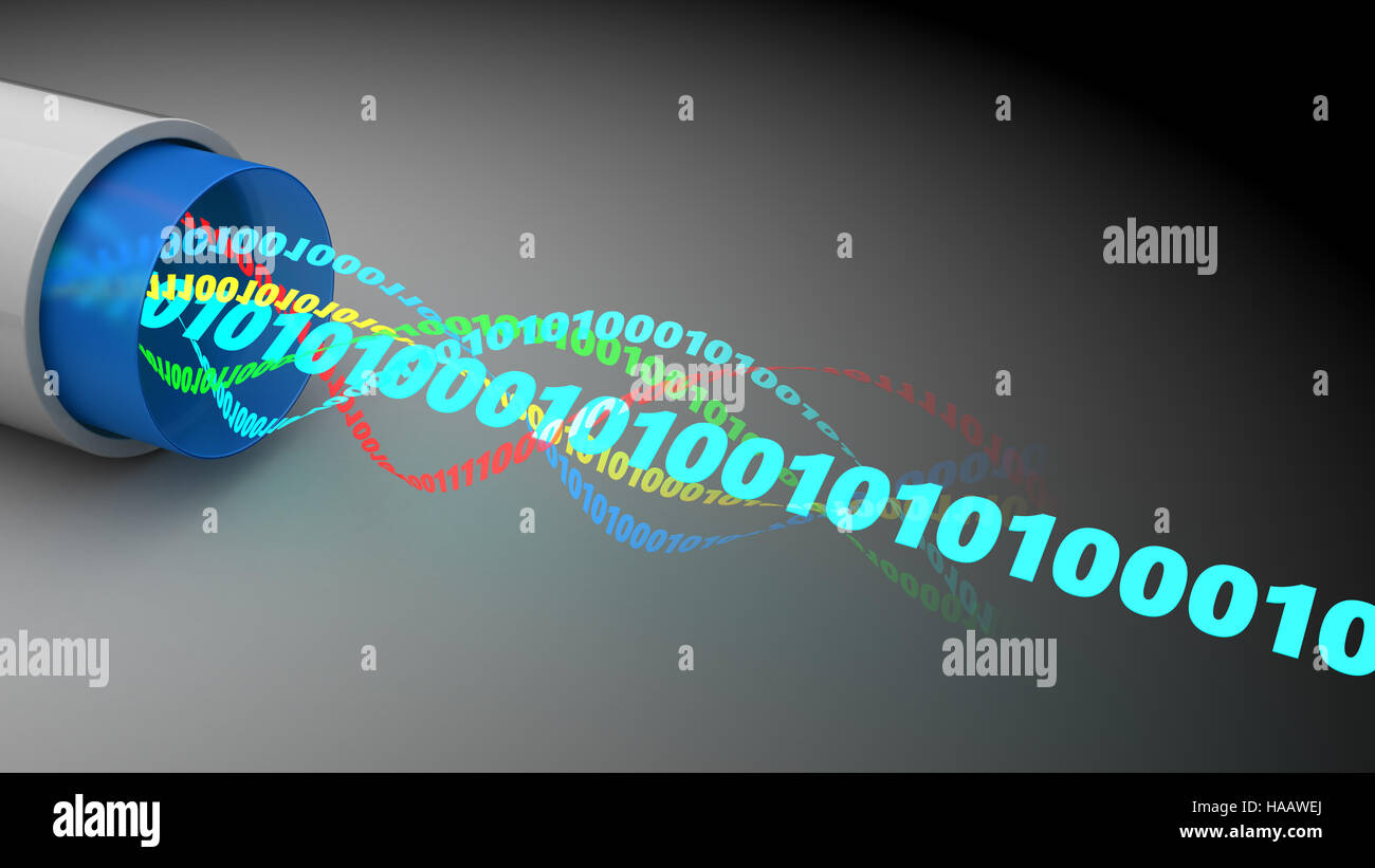 3d illustration of optical cable with binary data inside Stock Photo ...