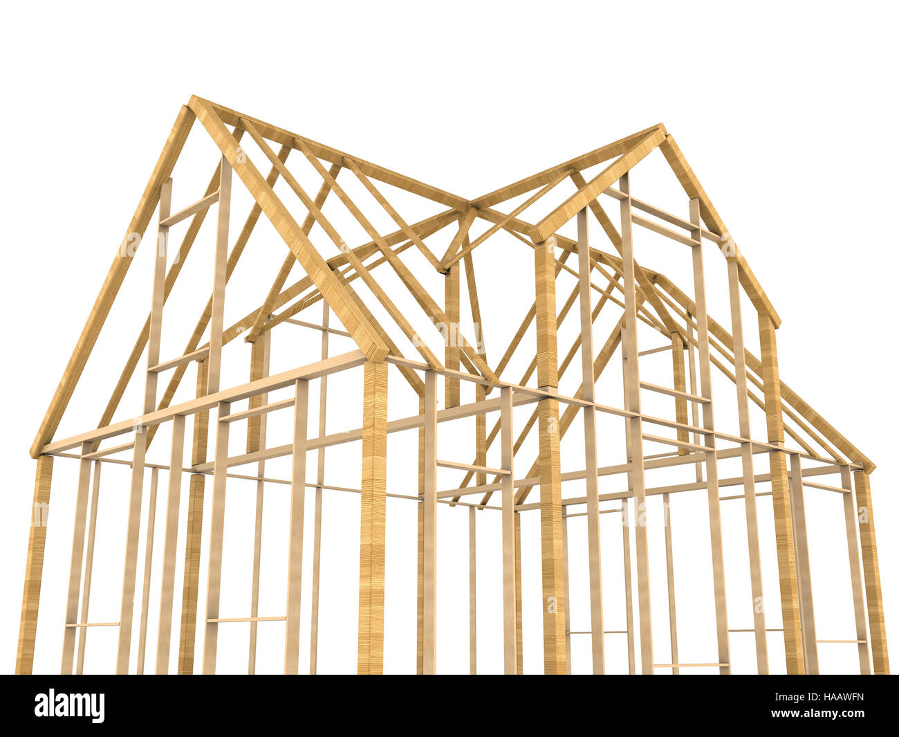 3d illustration of wooden house frame over white background Stock Photo ...