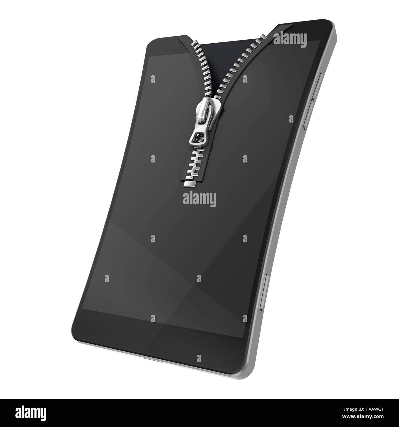 3d illustration of mobile phone with zip, opened Stock Photo - Alamy