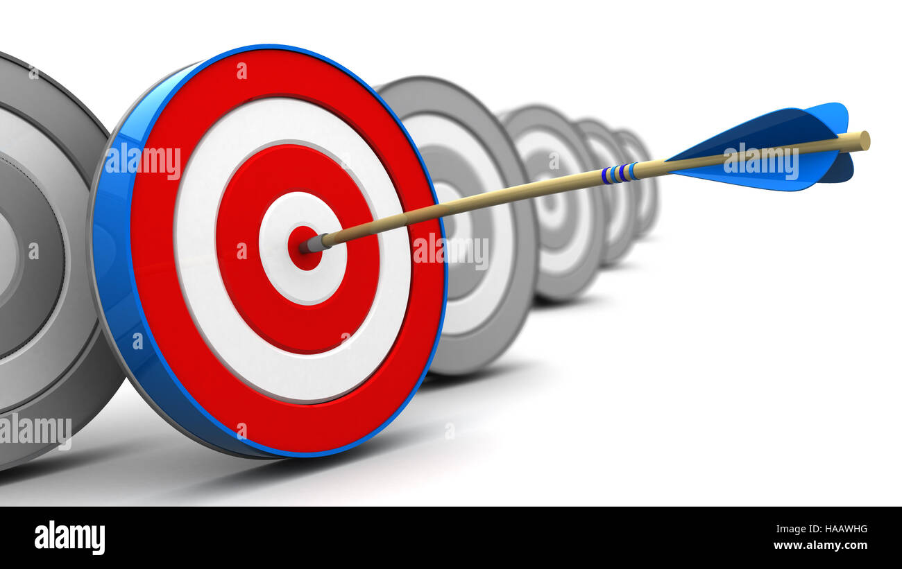 3d illustration of right target hit concept Stock Photo - Alamy