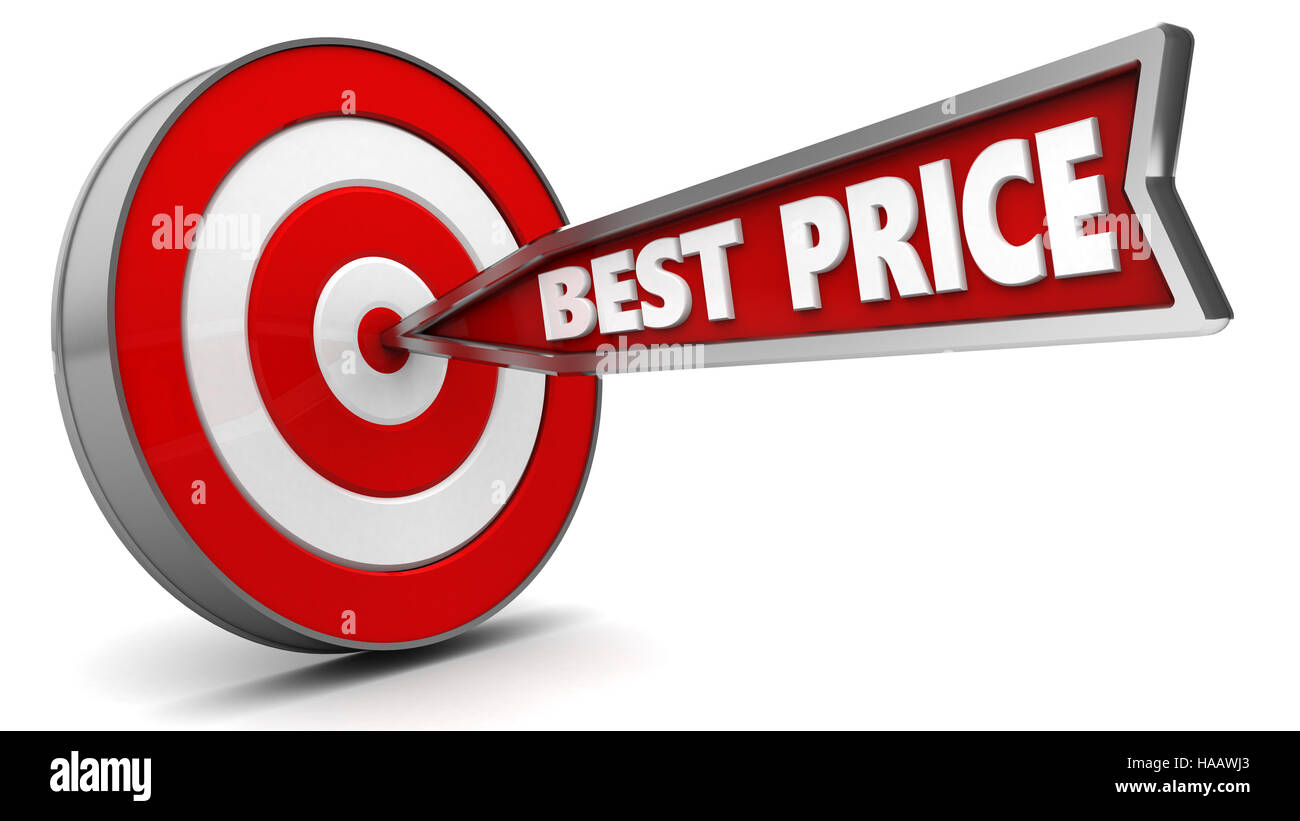 3d illustration of arrow with sign best price hit target Stock Photo ...