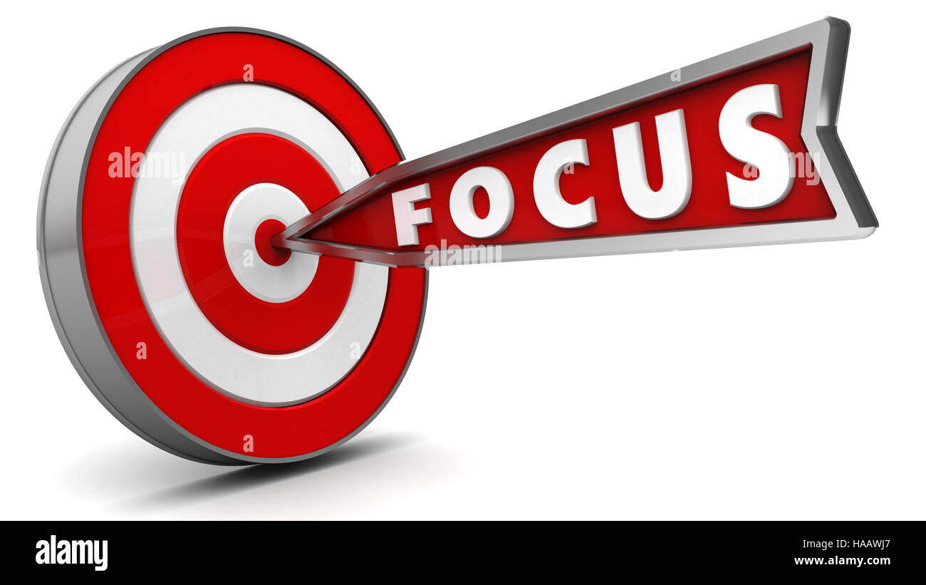 3d illustration of arrow with sign focus hit target Stock Photo - Alamy