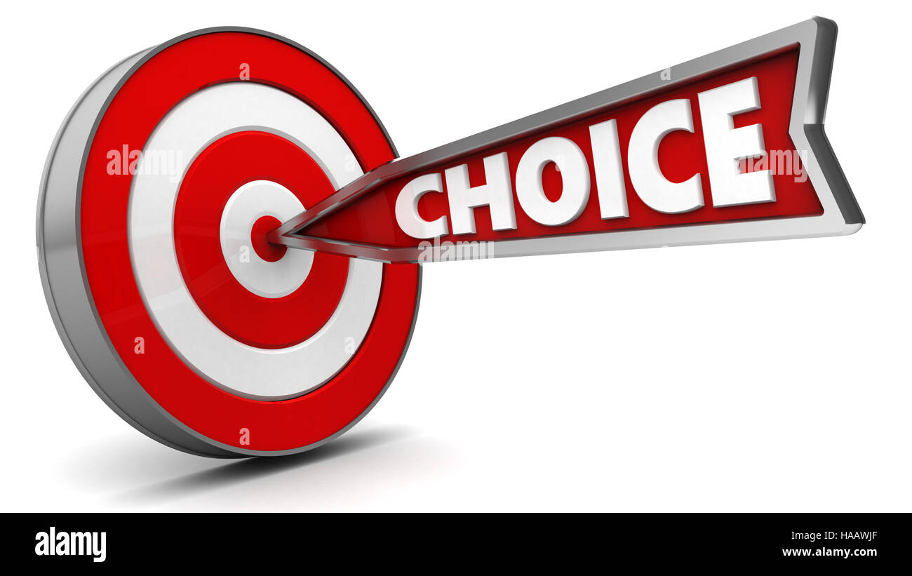 3d illustration of target and arrow with sign choice Stock Photo - Alamy