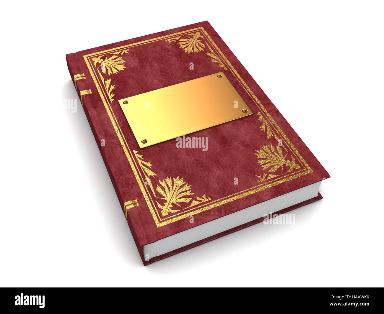 3d illustration of book with golden and leather cover, over white ...