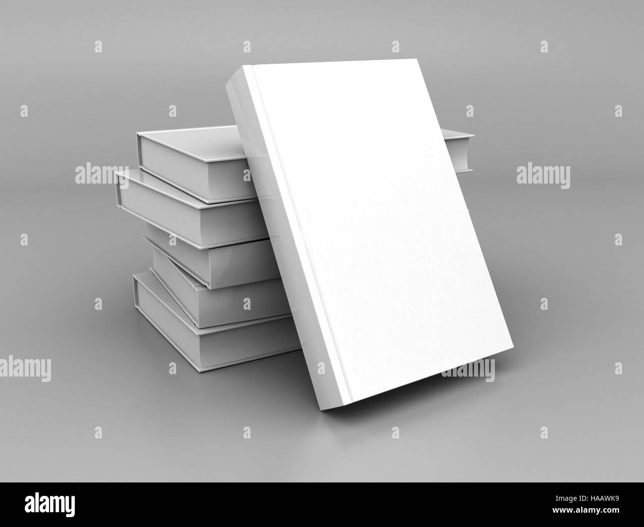 3d illustration of books with empty covers stack, over gray background ...