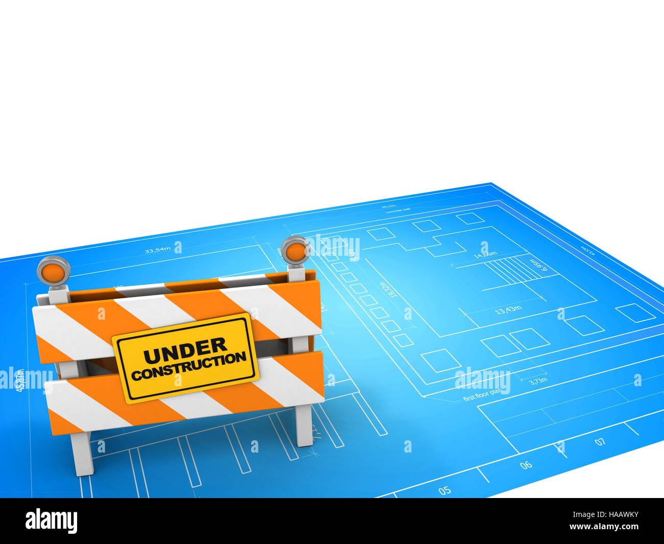 3d illustration of under construction symbol over blueprint Stock Photo ...
