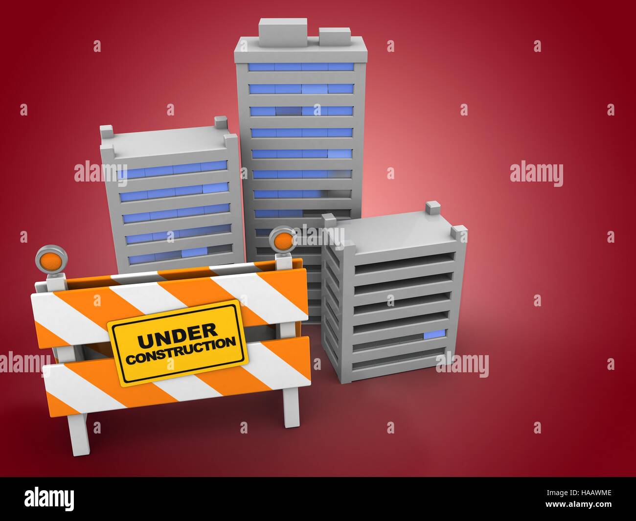 3d illustration of two cranes build а buildings under construction ...