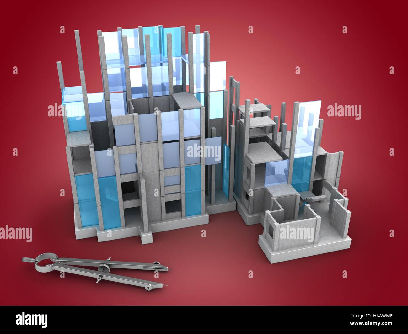 3d illustration of build а buildings over red background Stock Photo ...