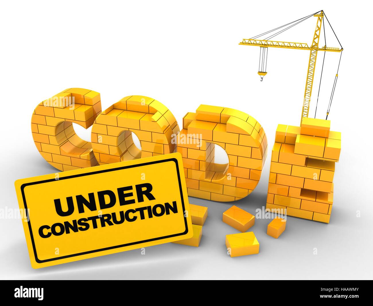 3d illustration of crane building code text under construction over ...