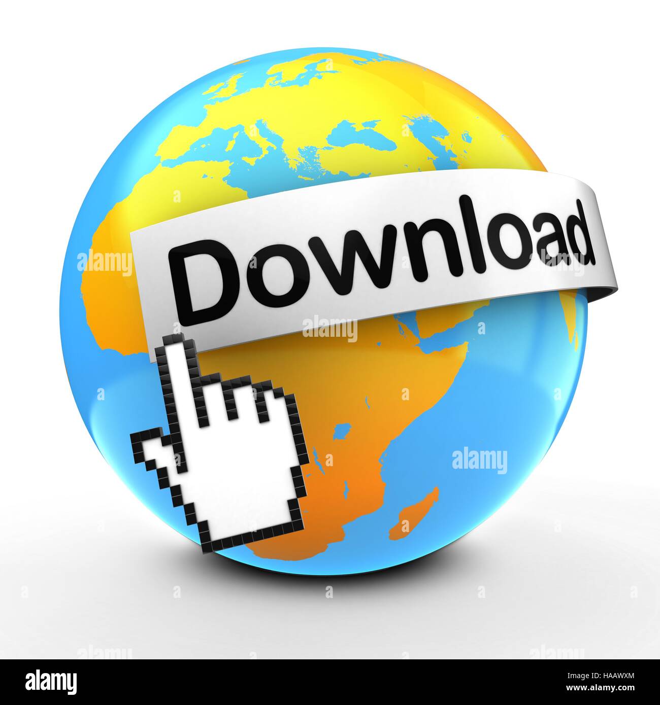 3d illustration of earth globe with silver banner and mouse cursor over ...