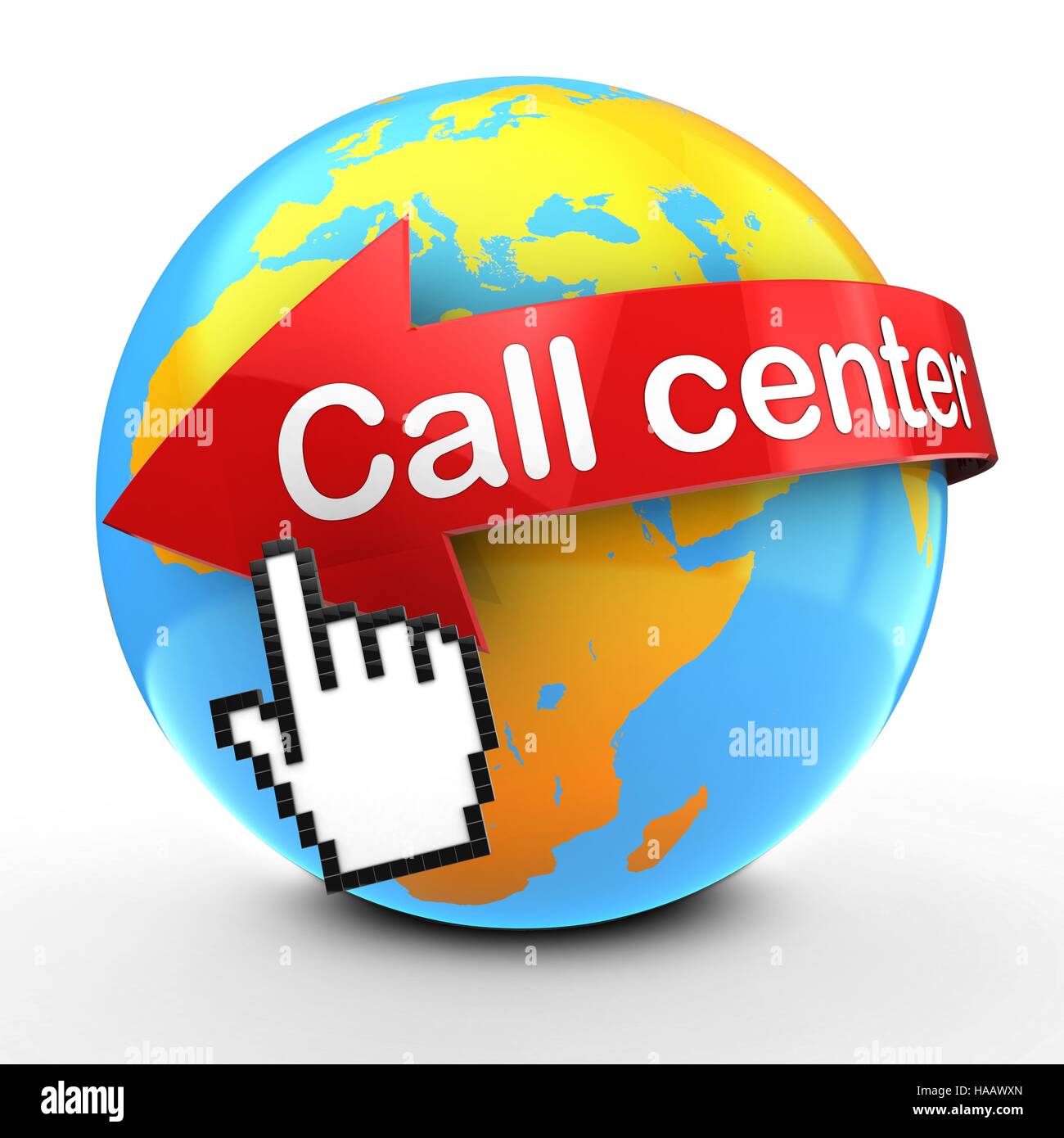 3d illustration of earth globe with red arrow and mouse cursor over ...
