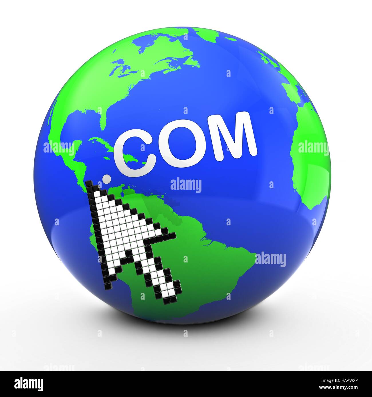 3d illustration of earth globe and mouse cursor, over white background ...
