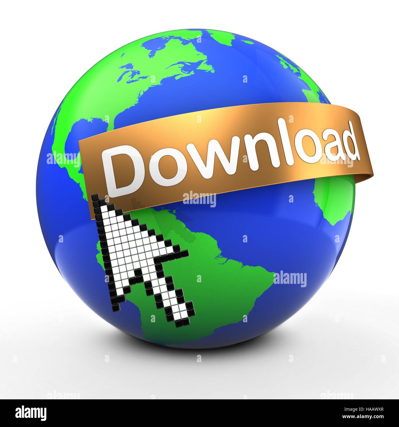 3d illustration of earth globe and mouse cursor, over white background ...