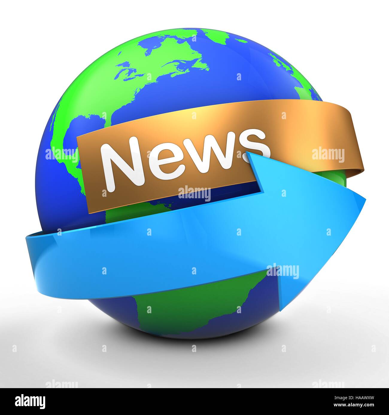 3d illustration of earth globe with blue arrow over white background ...