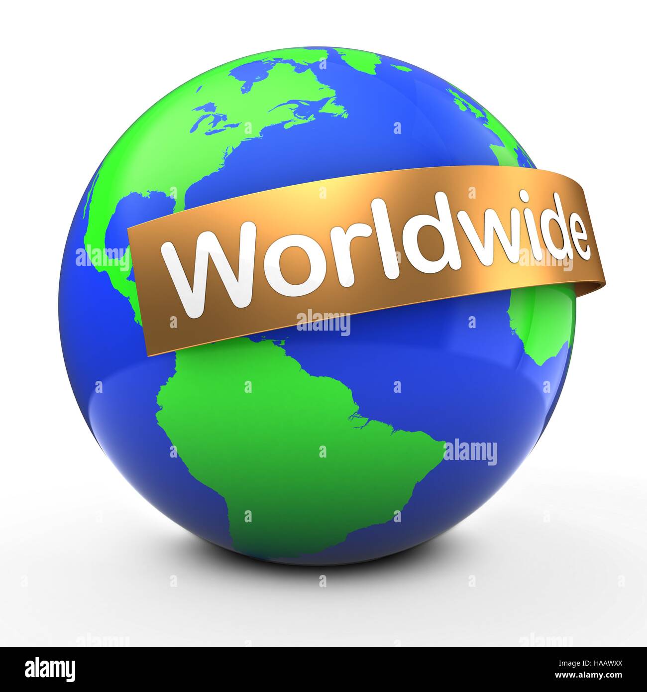 3d illustration of earth globe with worldwide banner over white ...
