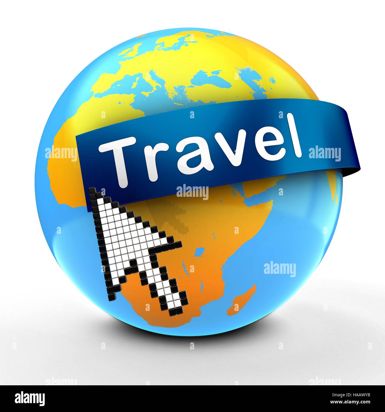 3d illustration of earth globe and mouse cursor, over white background ...