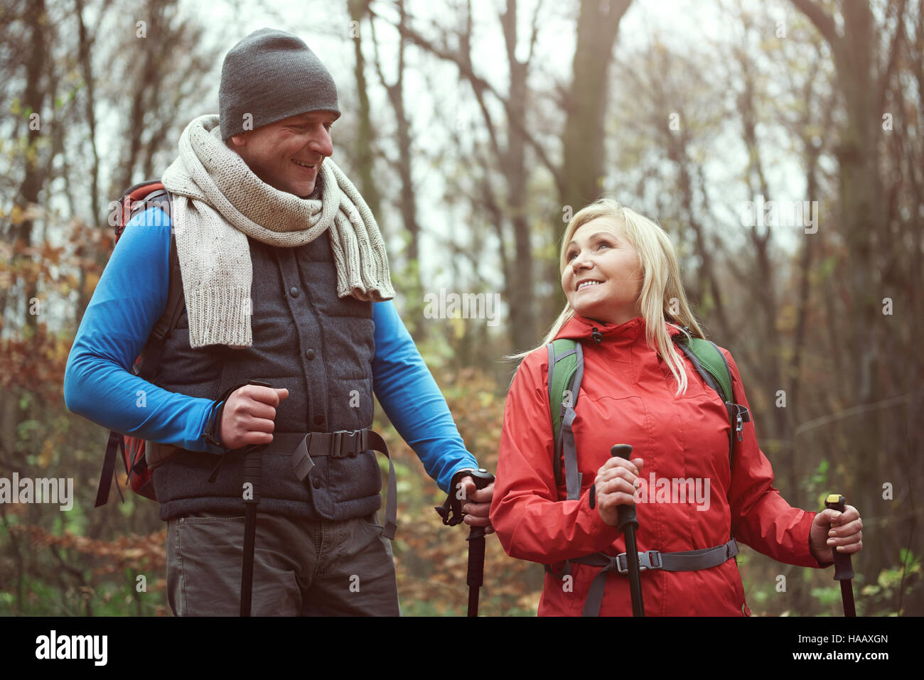 Talking and having fun during hiking Stock Photo - Alamy