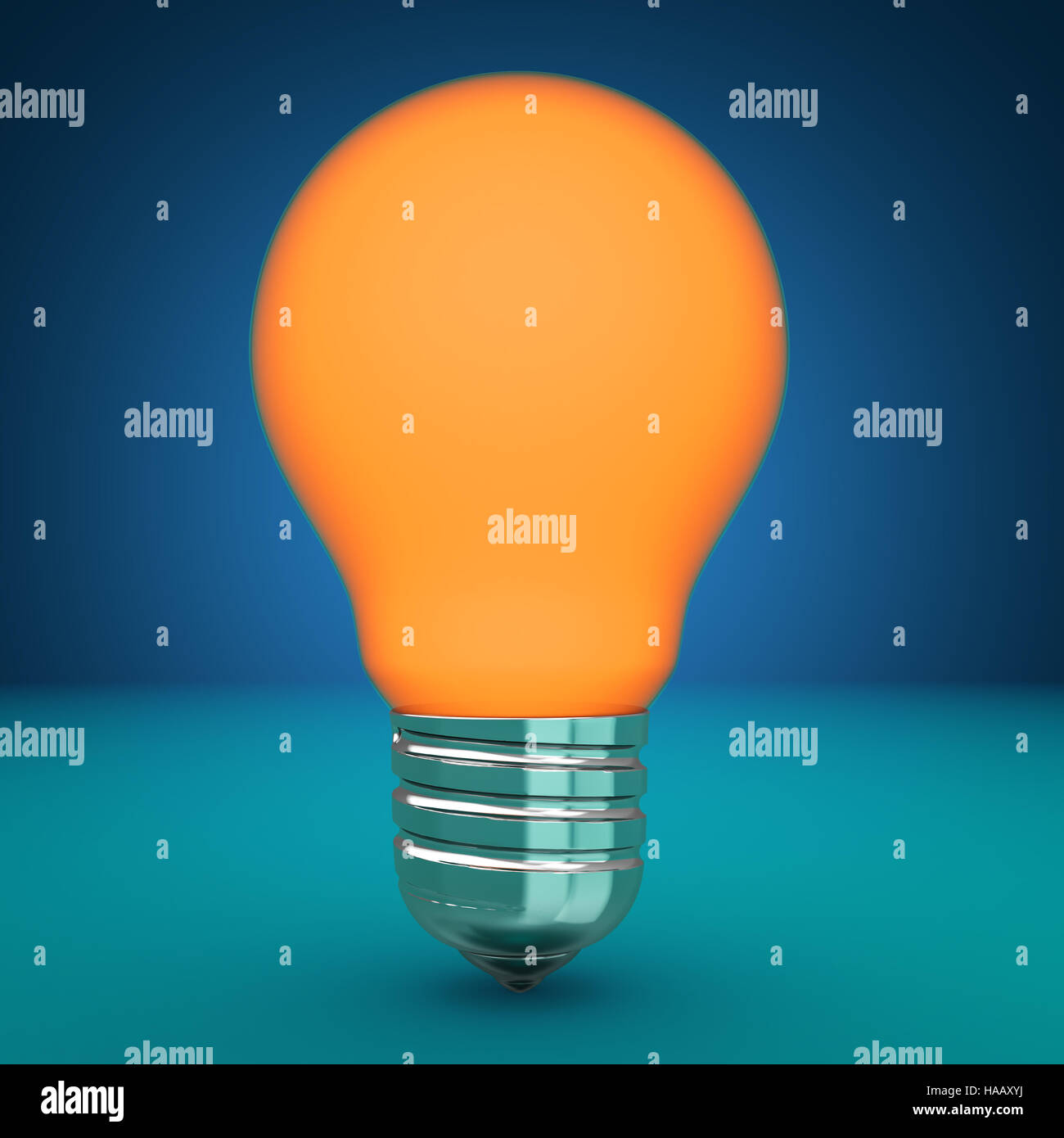 3d illustration of light bulb orange glowing over blue background Stock ...