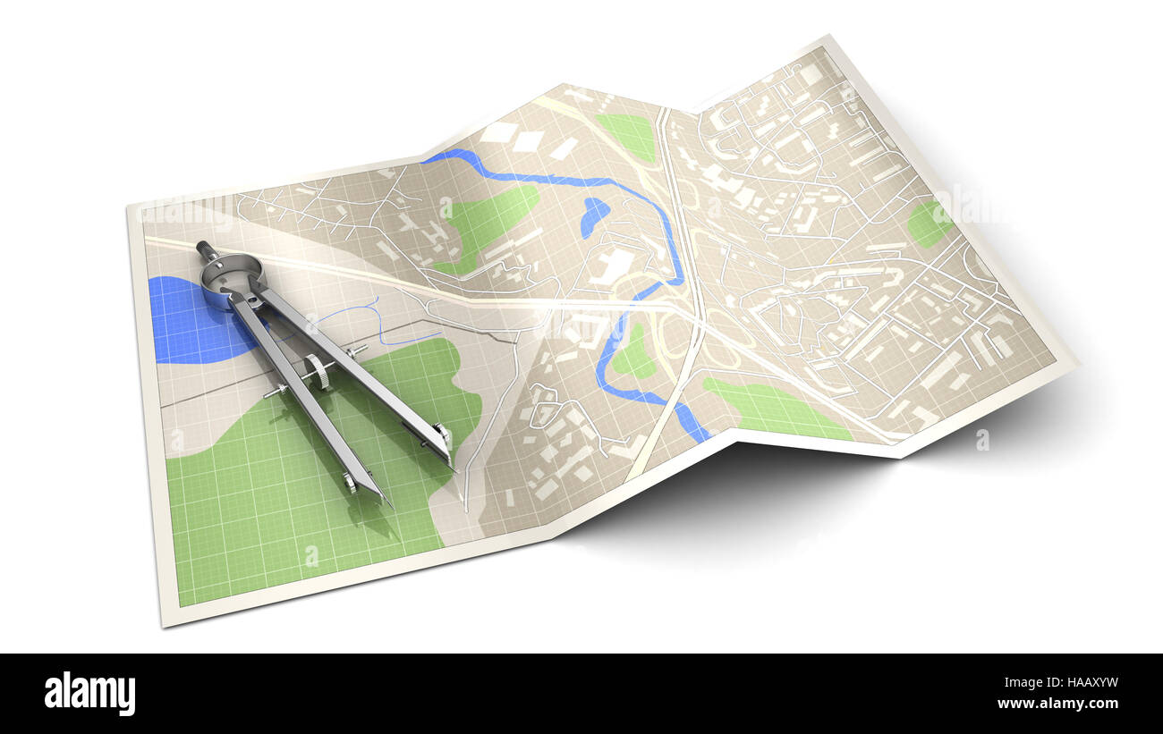 3d illustration of cartography concept or icon, over white background ...