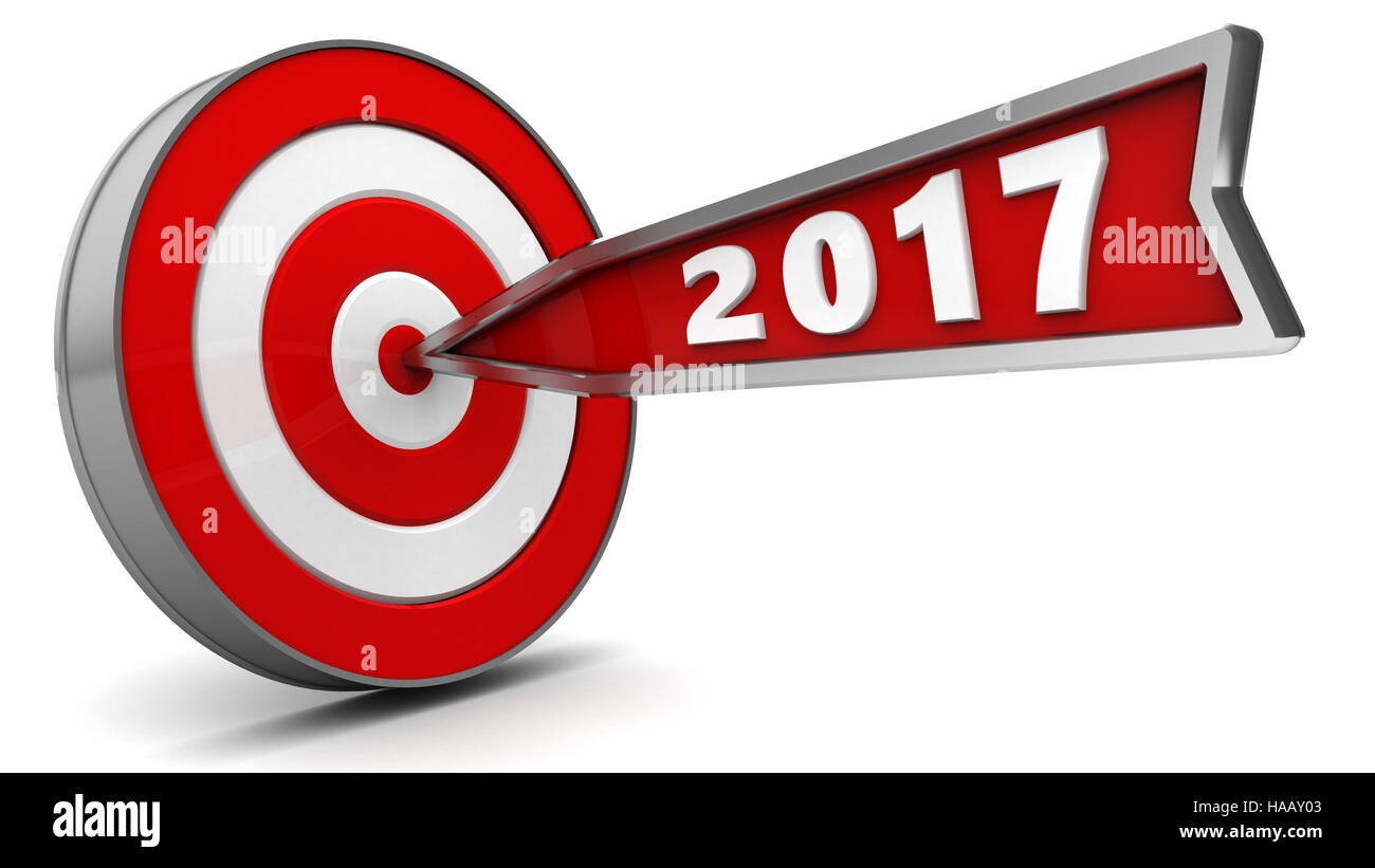 3d illustration of arrow with sign 2017 hit target Stock Photo - Alamy