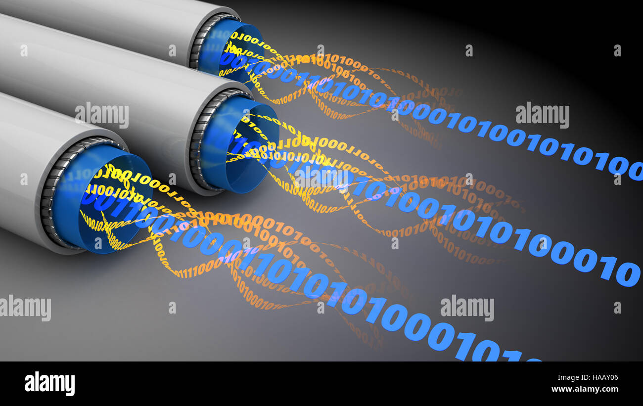 3d illustration of binary data inside fiber optics cables Stock Photo ...