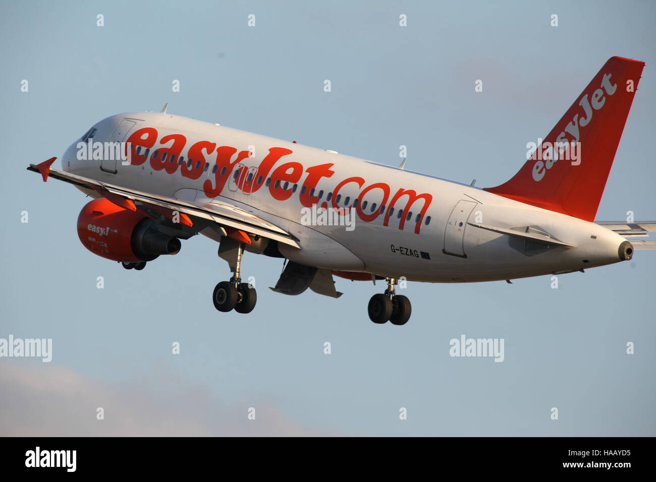 Easyjet, Airbus A319, G-EZAG, departs London Stansted Airport, Essex ...