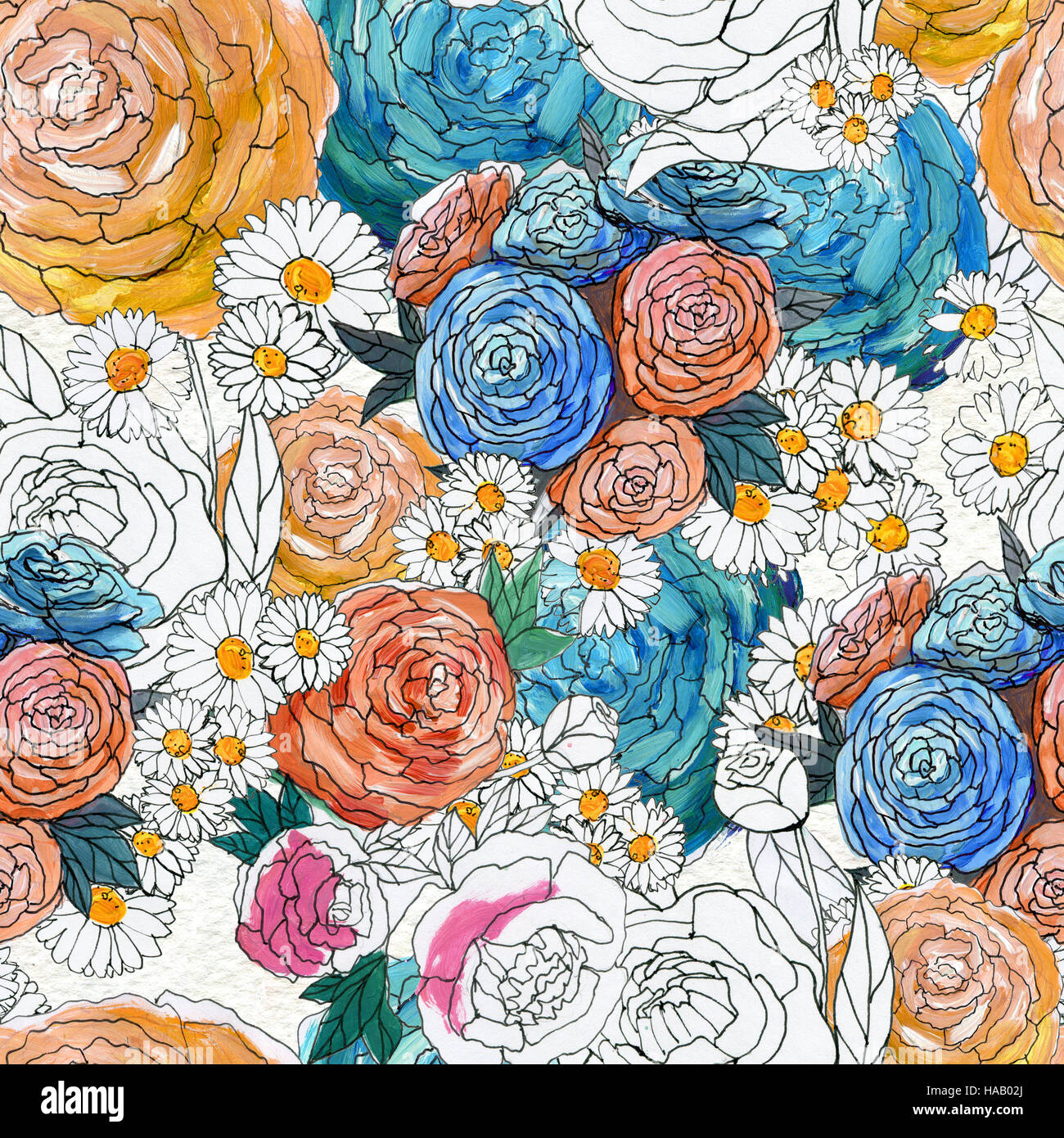 Seamless pattern with colorful flowers Stock Photo - Alamy
