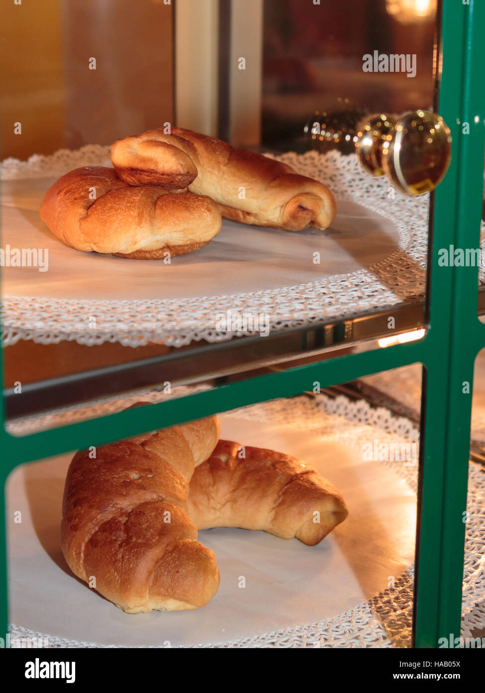 Fresh Croissants for Continental Breakfast inside Display Cabinet Stock ...
