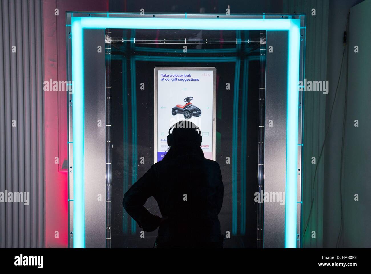 A visitor views suggestions for Christmas gifts inside a biometric ...