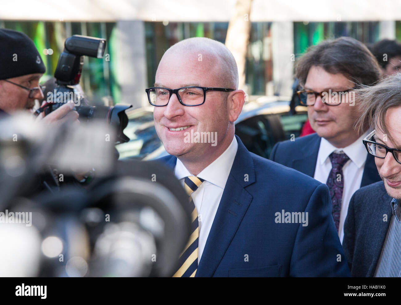 New UKIP leader,Paul Nuttall,arrives to make his acceptance speech as ...