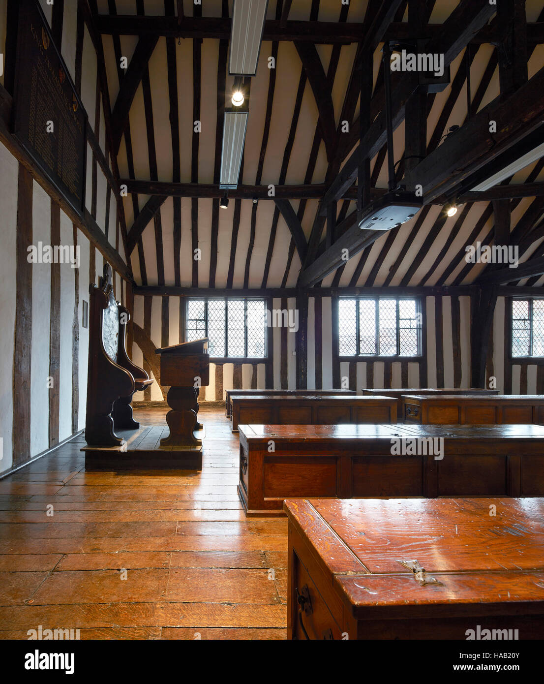 Classroom with teacher's desk and wooden chests. Shakespeare's ...
