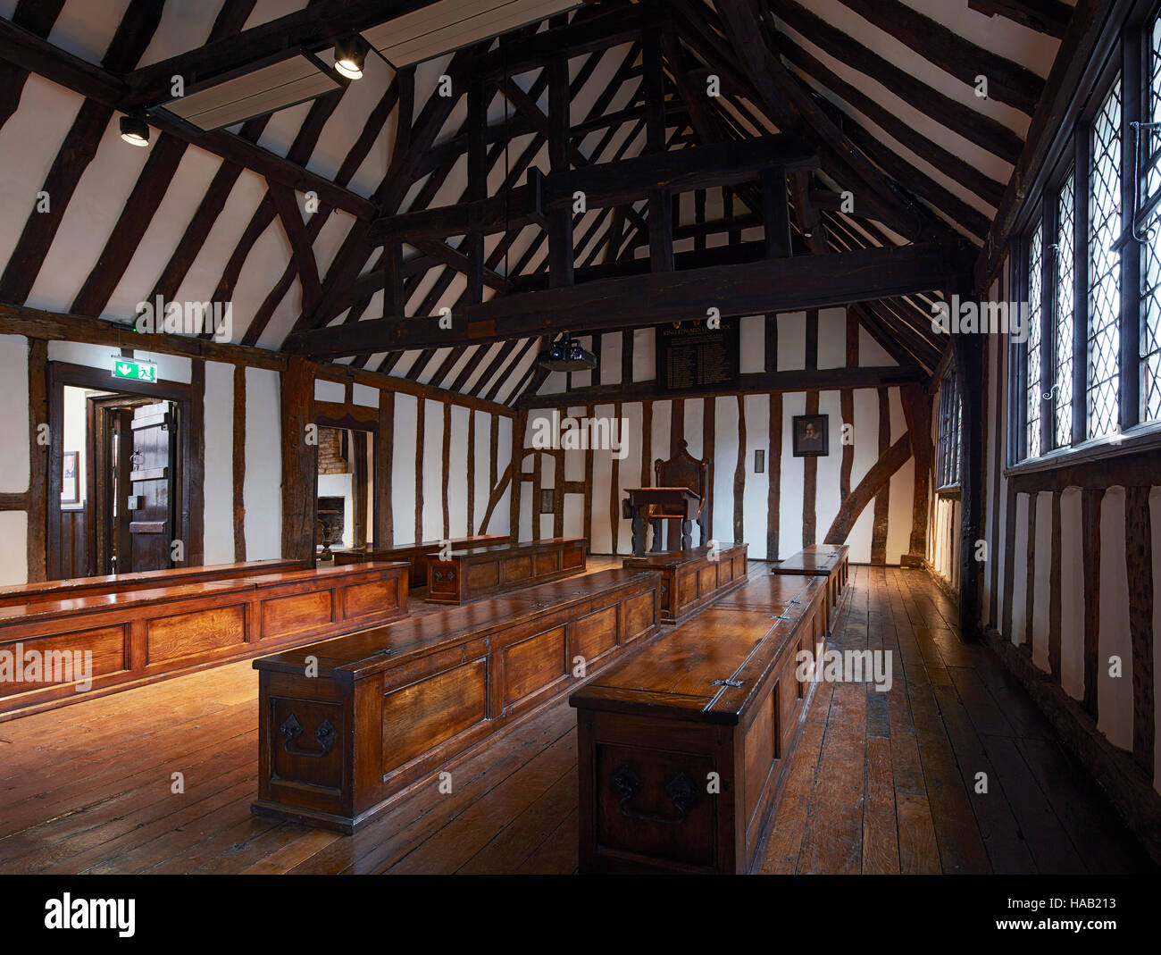 Classroom with teacher's desk and wooden chests. Shakespeare's ...