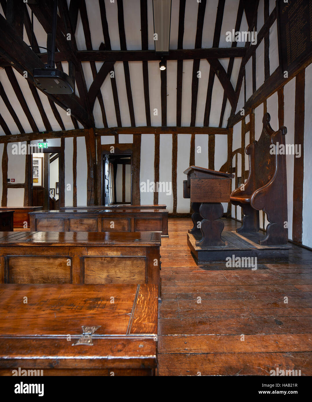Classroom with teacher's desk and wooden chests. Shakespeare's ...