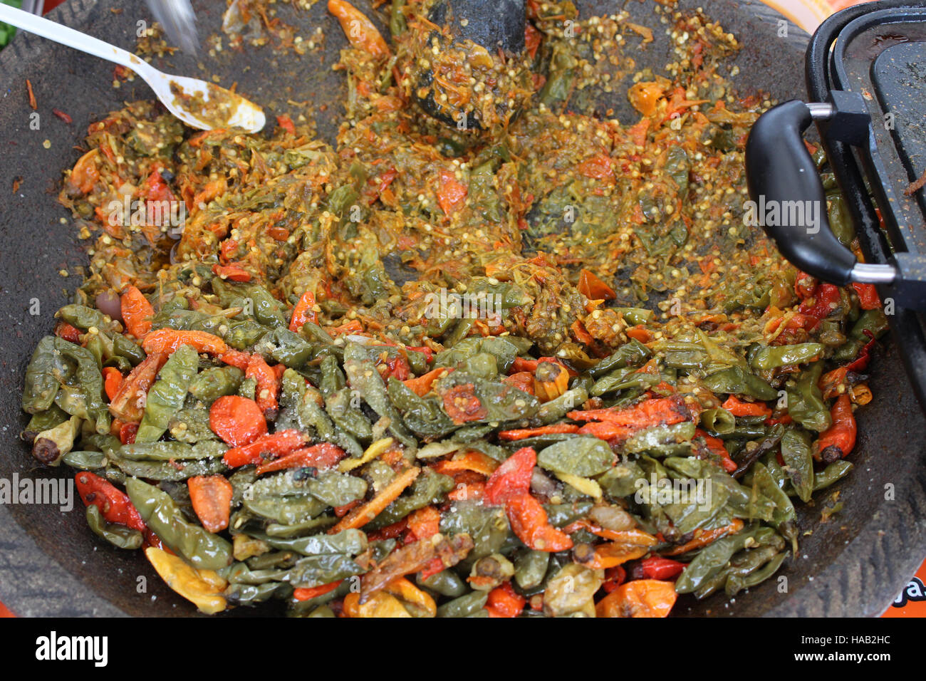 traditional Indonesian sambal snacks fast food chilli sauce spicy rujak ...