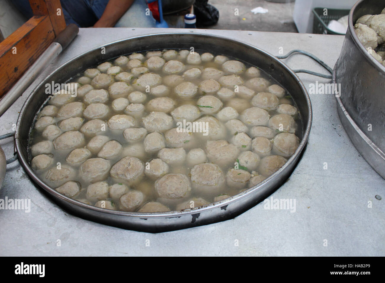 Traditional Indonesian meatballs snacks fast food bakso cook soup Stock ...