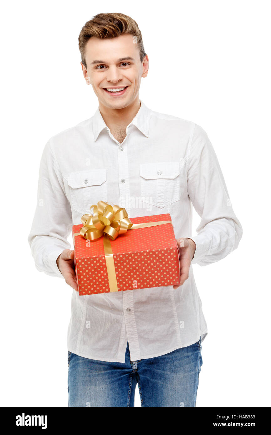 Man holding gift box Stock Photo - Alamy