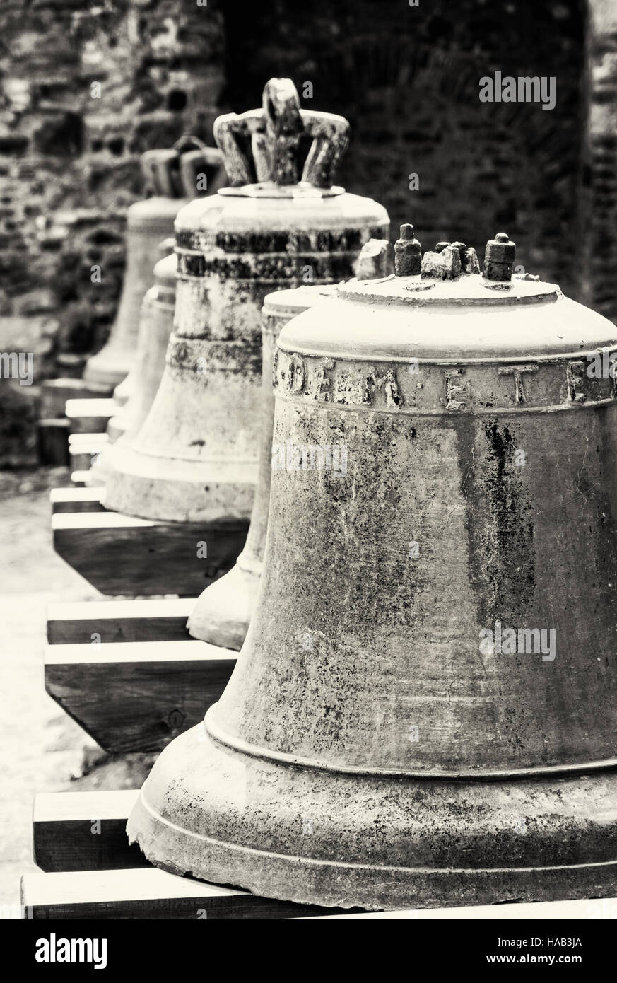 Big iron bells at the basilica of Esztergom, Hungary. Religious ...