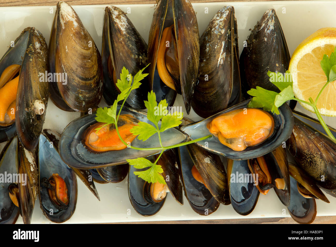 From the sea to the table. Delicious mussel dish Stock Photo - Alamy