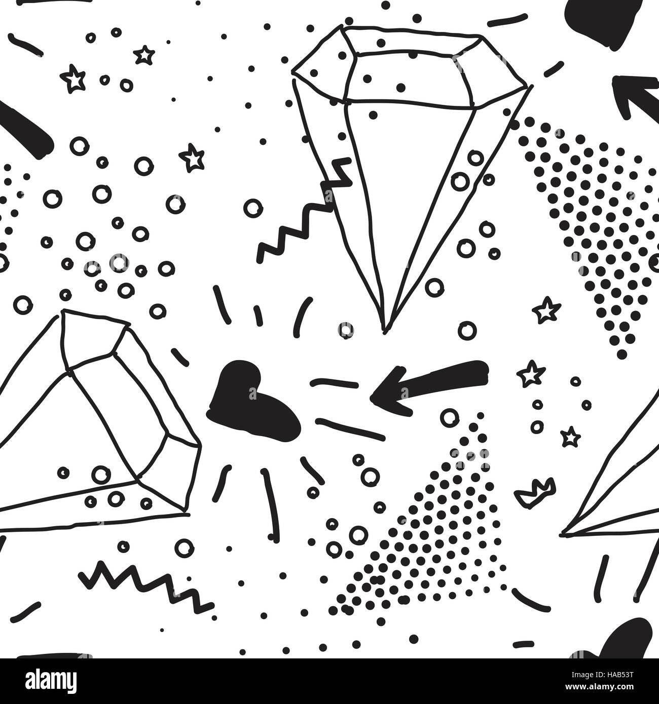 Simple seamless doodle pattern in kitsch, primitivism, minimal s Stock ...