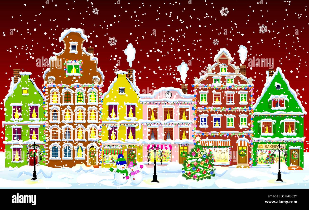 Small town night winter Stock Vector Images - Alamy