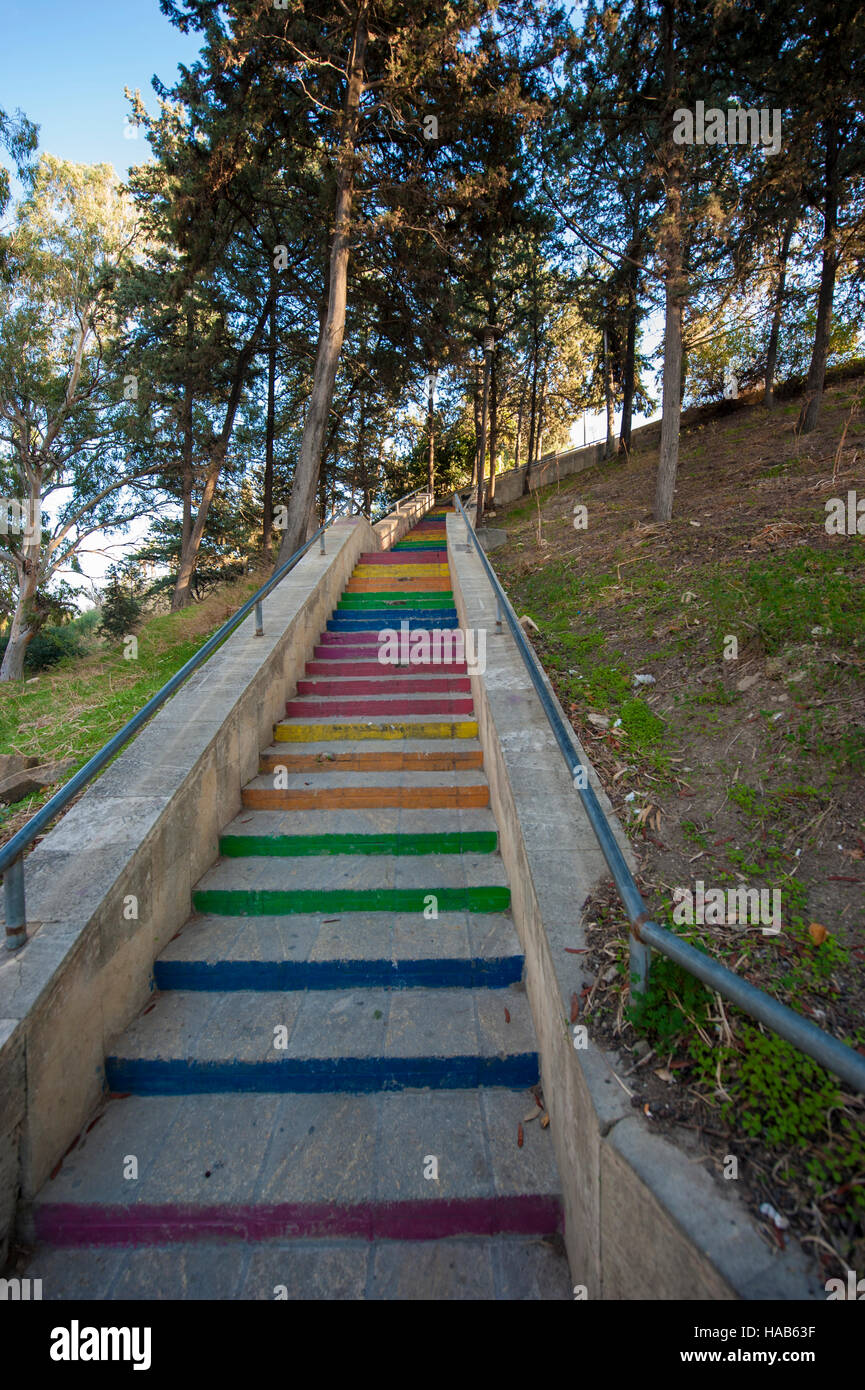 Steps painted in rainbow colours in Kyrenia (Turkish: Girne Stock Photo ...