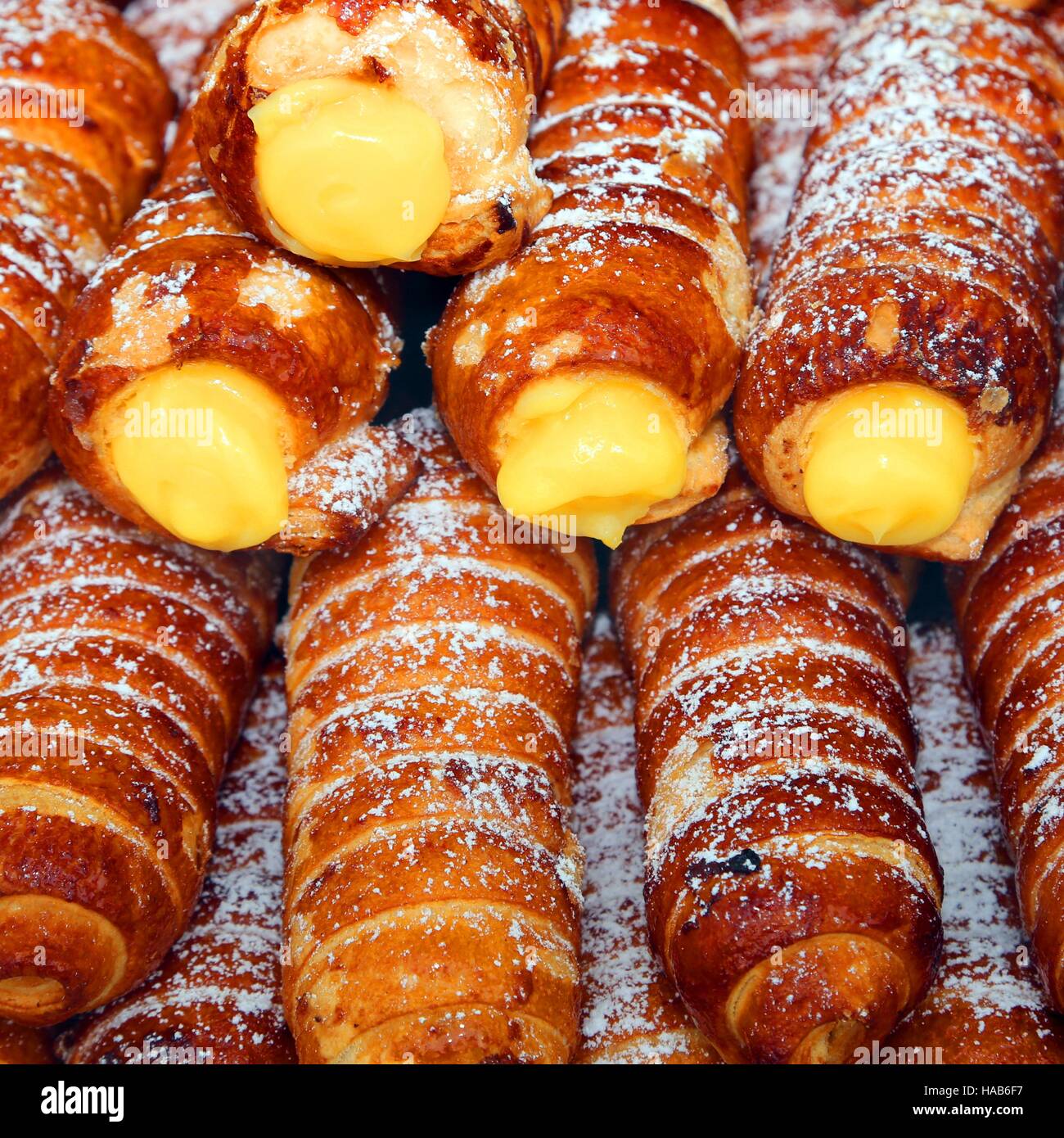 many pastries and cannolis custard listed in pastry Stock Photo - Alamy