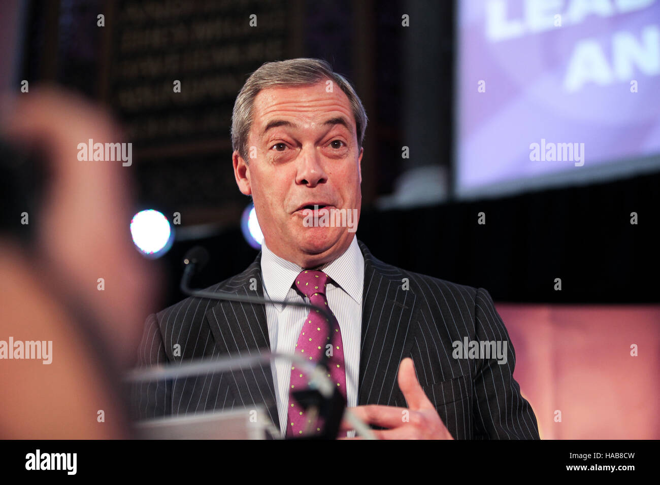 Westminster, London. 28 Nov 2016 - Outgoing UKIP leader Nigel Farage ...