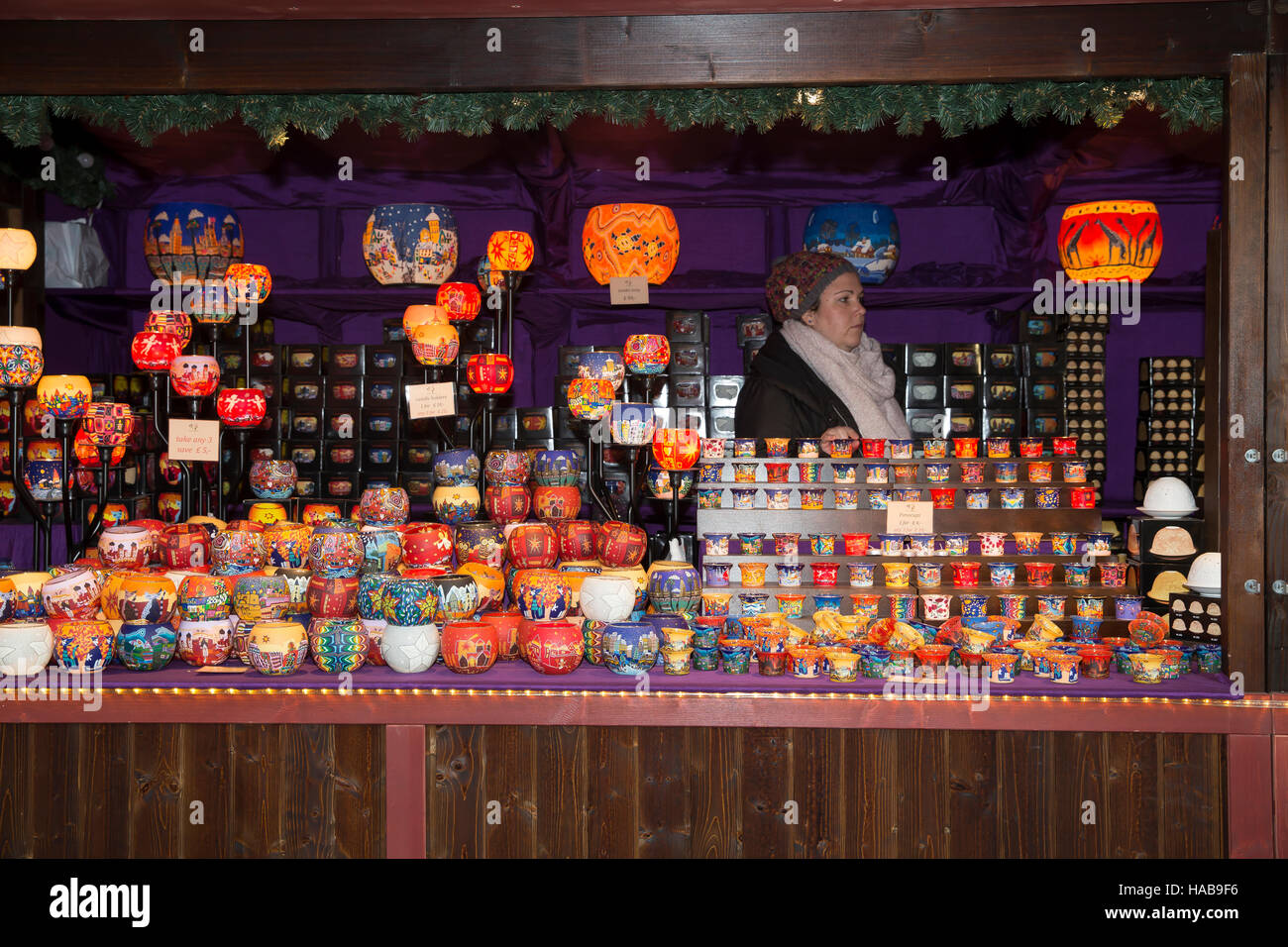 Leicester Square, UK. 28th Nov, 2016. Coloured tea lights on a stall as ...