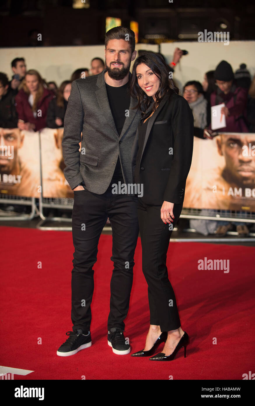 London, UK. 28th Nov, 2016. Olivier Giroud Jennifer Giroud attend the ...