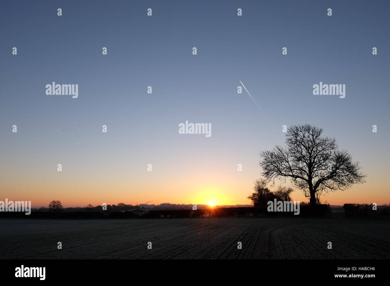 Sunrise on a very cold and frosty morning as winter comes to the east ...