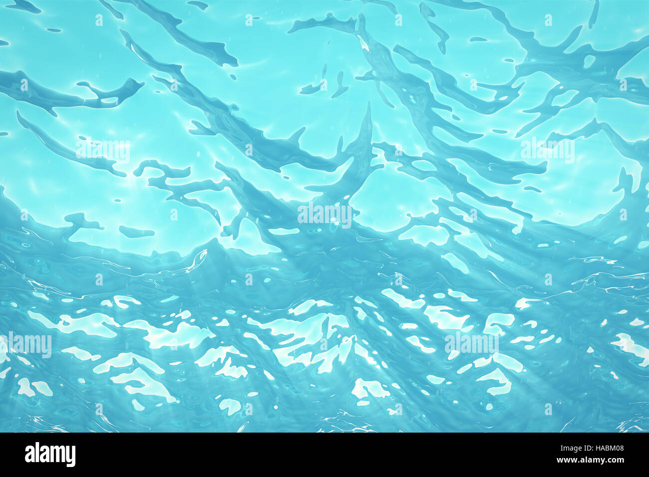 rendering underwater sea, ocean surface with light rays, high ...